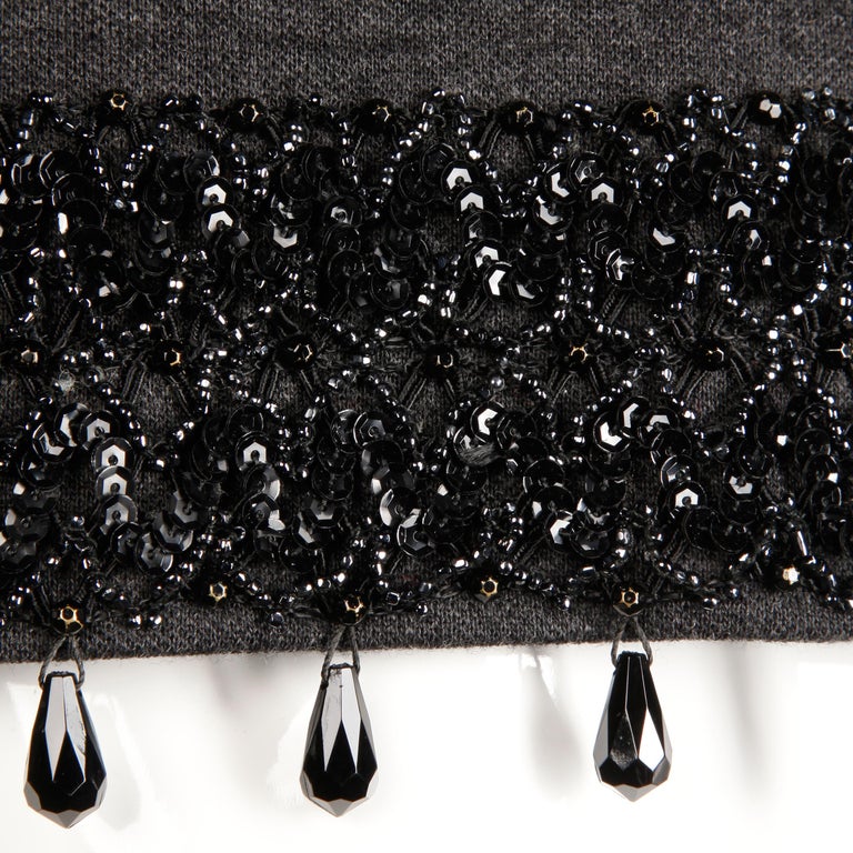 1960s Vintage Gray Wool Sleeveless Shell or Tank Top with Black Sequins ...