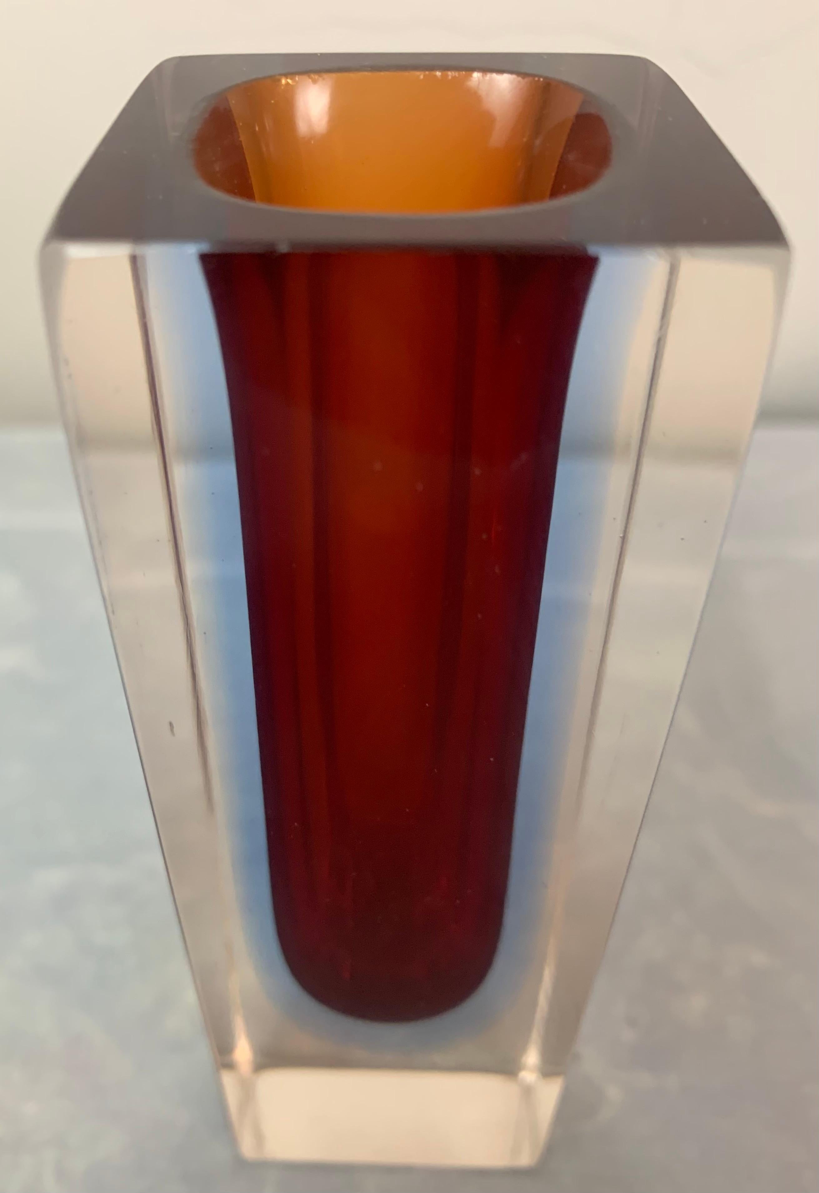 1960s Vintage Italian Murano Sommerso Red Violet and Clear Glass ...