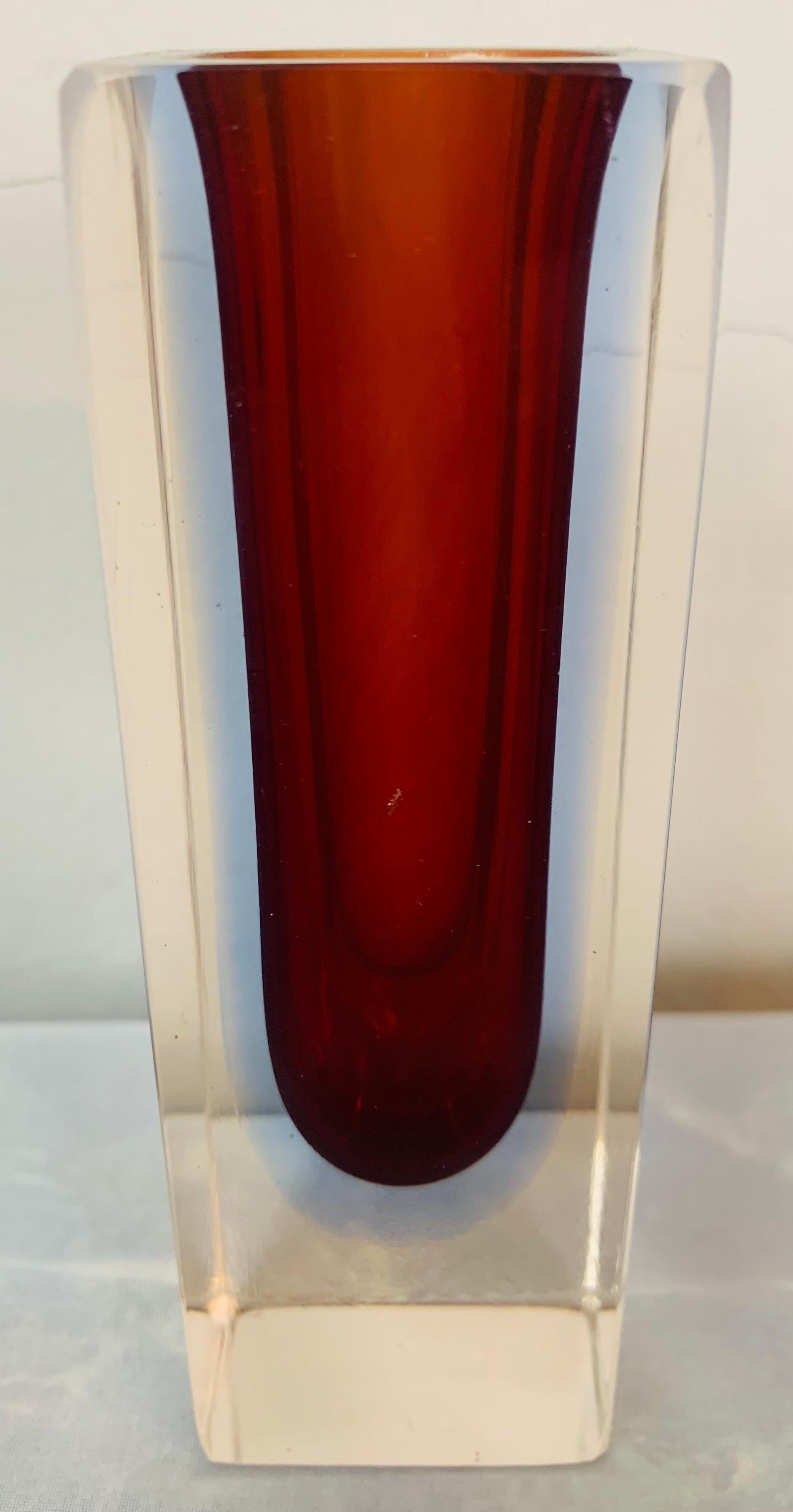 1960s Vintage Italian Murano Sommerso Red Violet and Clear Glass ...