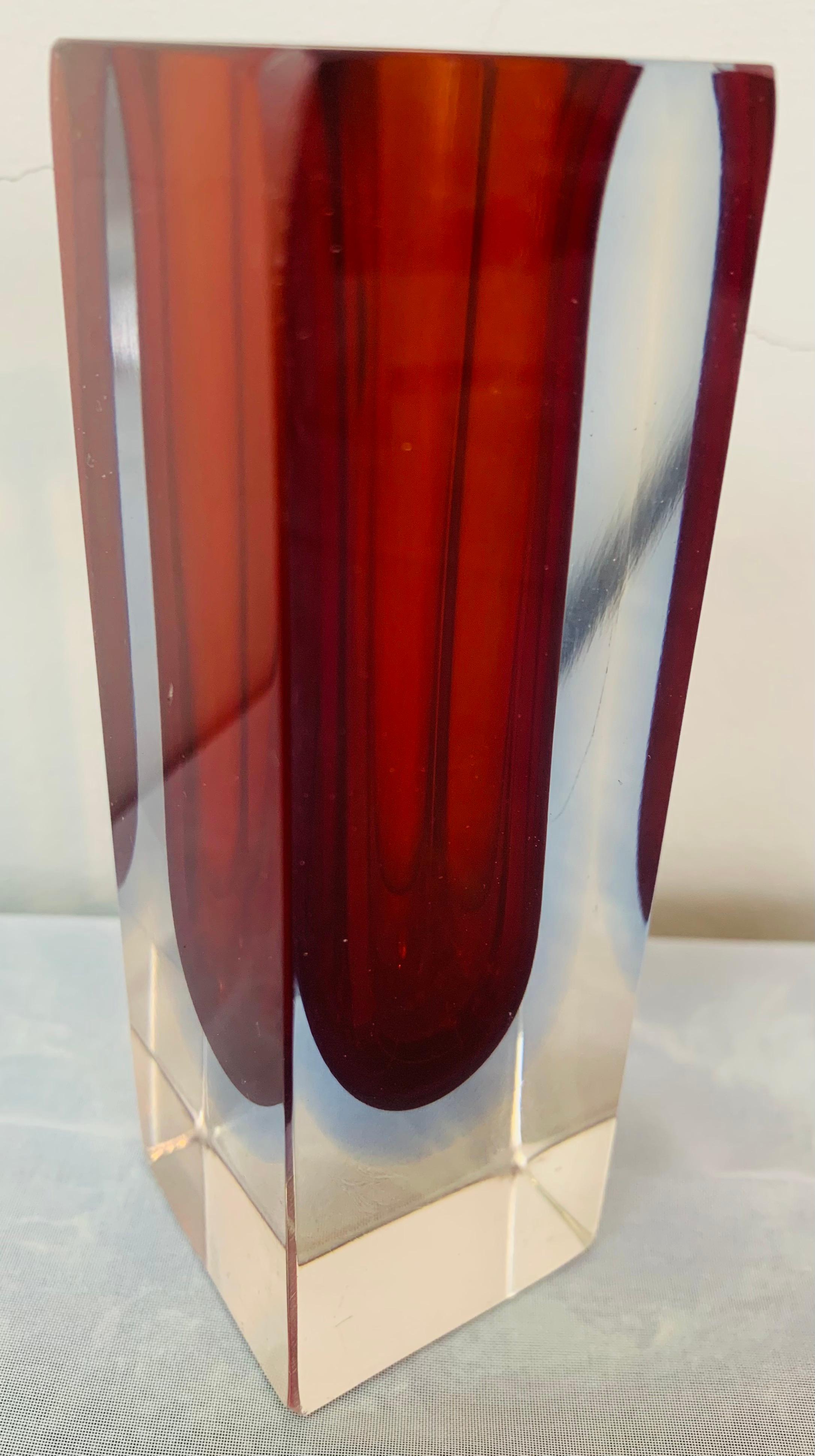 1960s Vintage Italian Murano Sommerso Red Violet and Clear Glass ...