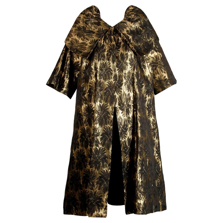 1960s Vintage Metallic Gold Damask Opera or Evening Coat with Pop Up ...