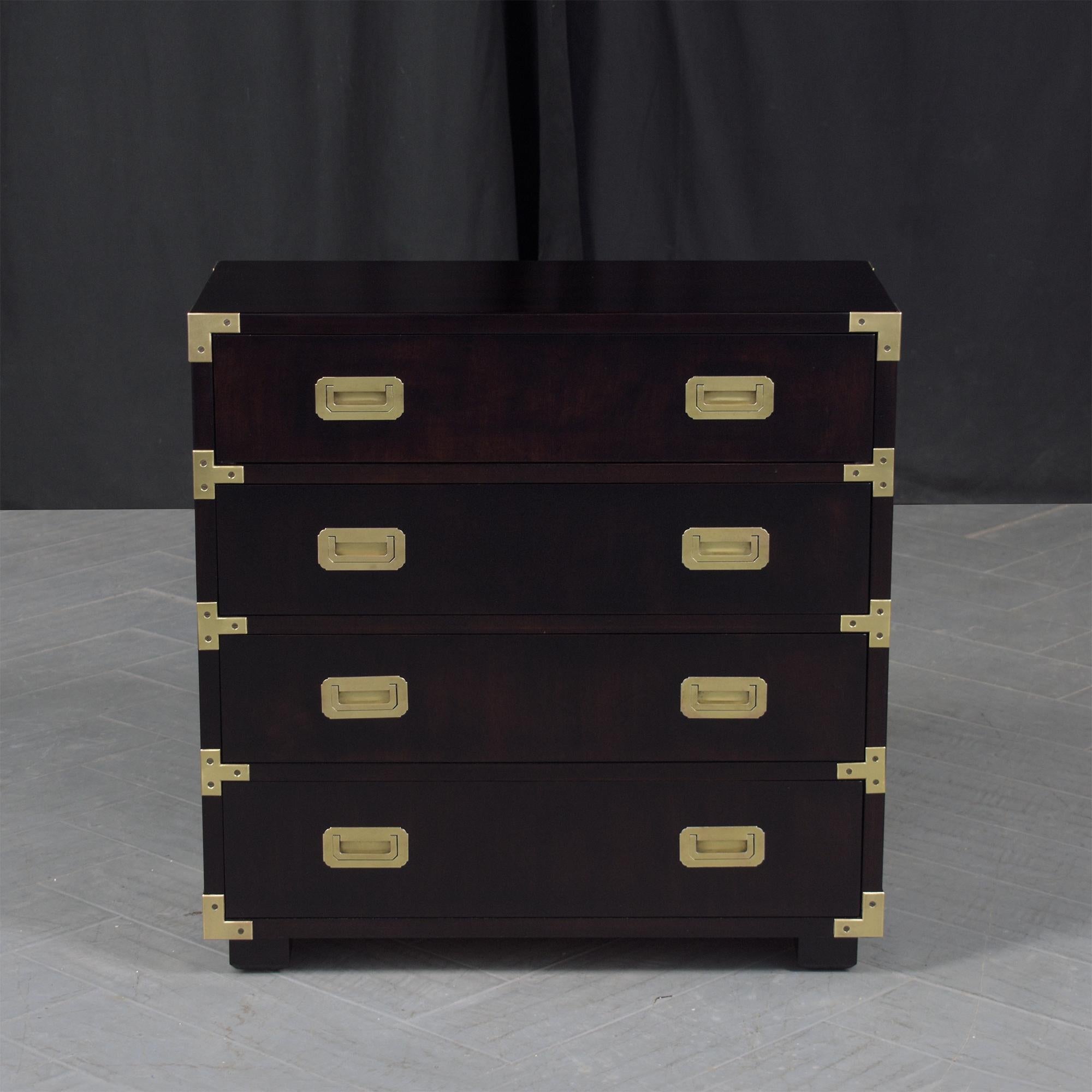 1960s Vintage Modern Mahogany Campaign Chest with Brass Handles For ...