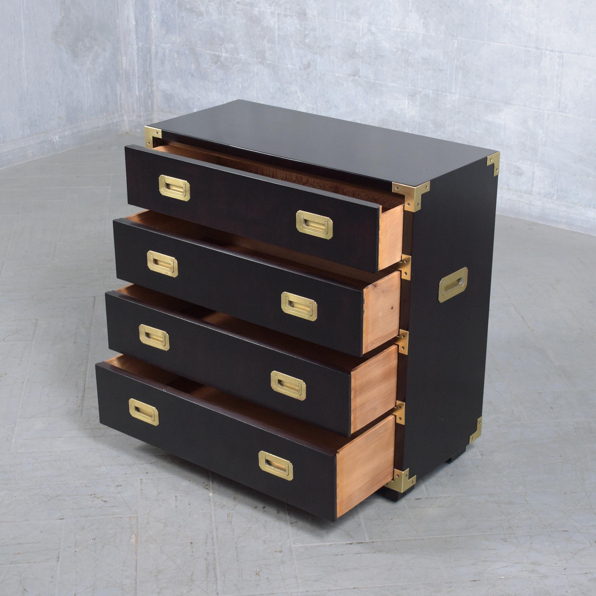 1960s Vintage Modern Mahogany Campaign Chest with Brass Handles For ...