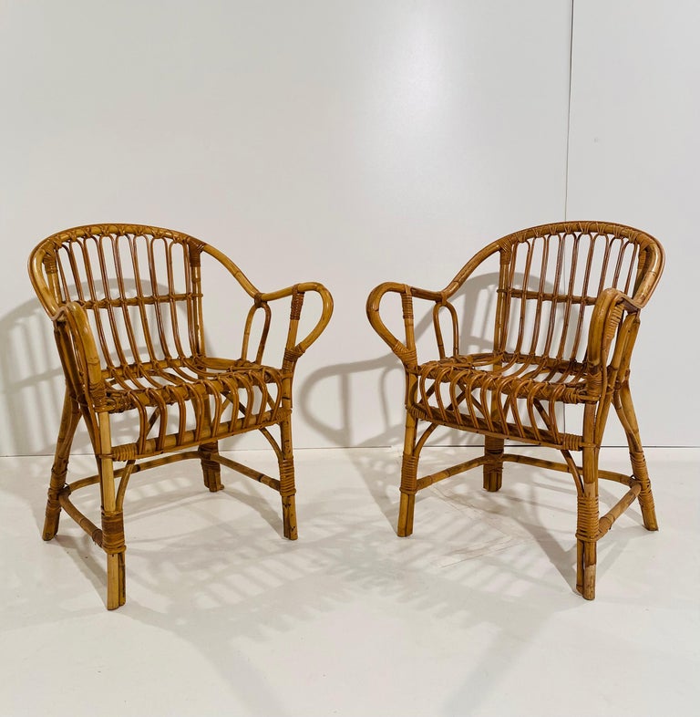 Vintage Rattan Chairs, Set of Two Italy 1960s For Sale at 1stDibs