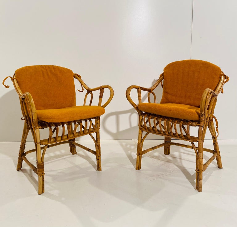 Vintage Rattan Chairs, Set of Two Italy 1960s For Sale at 1stDibs