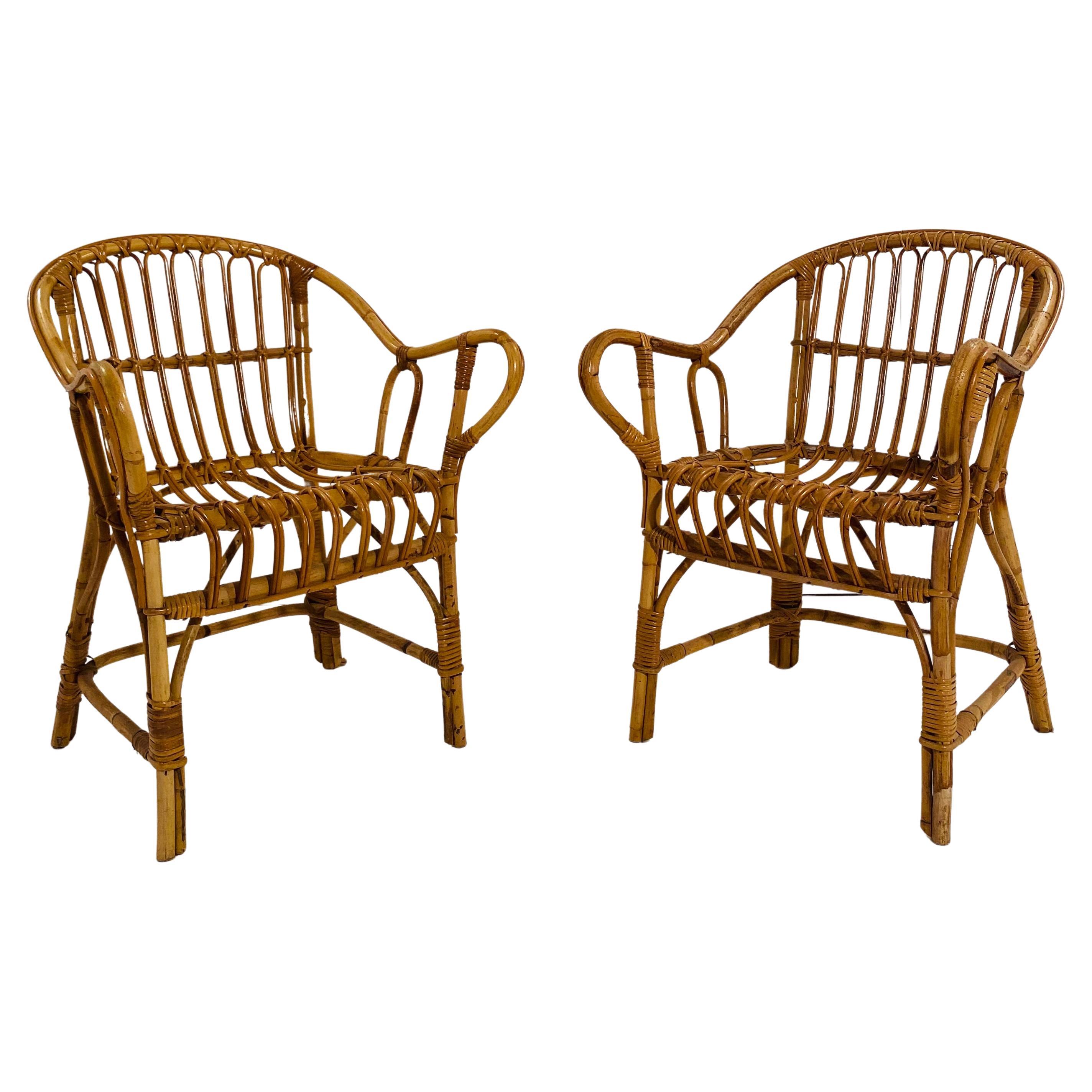 Pair of 1960s Bucket Rattan Chairs with Heart Shaped Design at 1stDibs