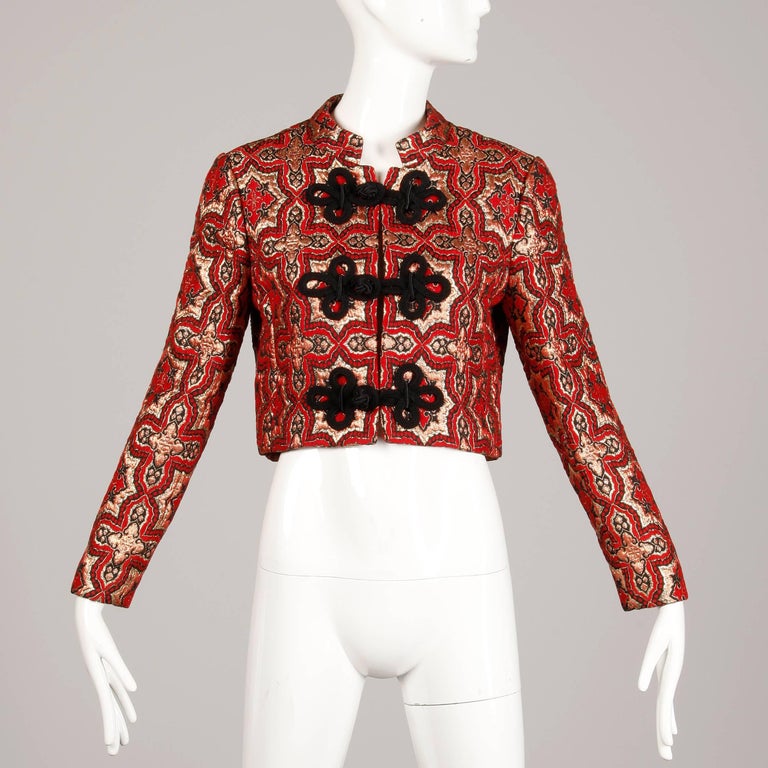 1960s Vintage Red, Black + Metallic Gold Brocade Tapestry Jacket at 1stDibs