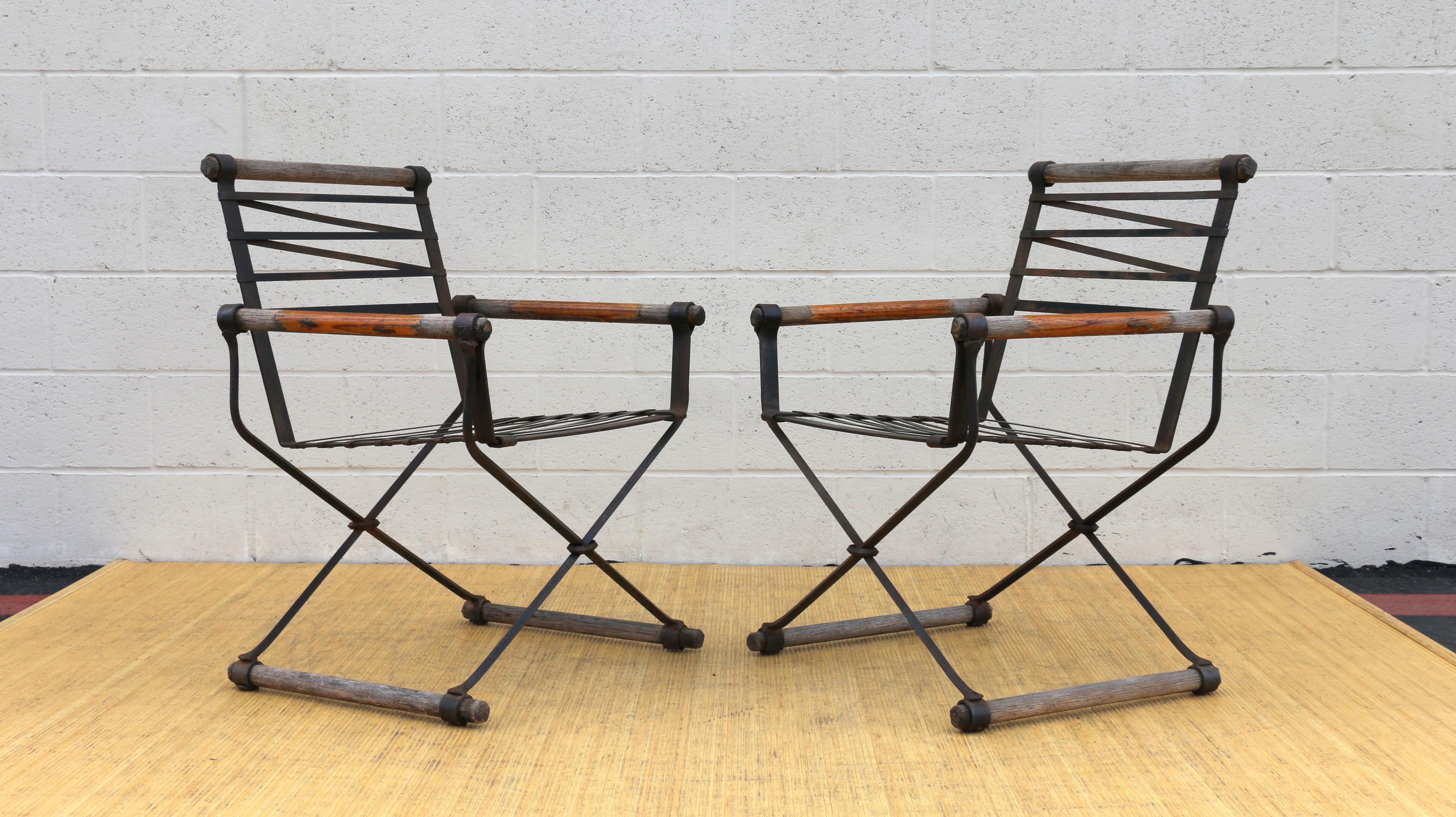 1960s Vintage Set of Four Cleo Baldon Wrought Iron Campaign Armchairs for Terra For Sale at 1stDibs