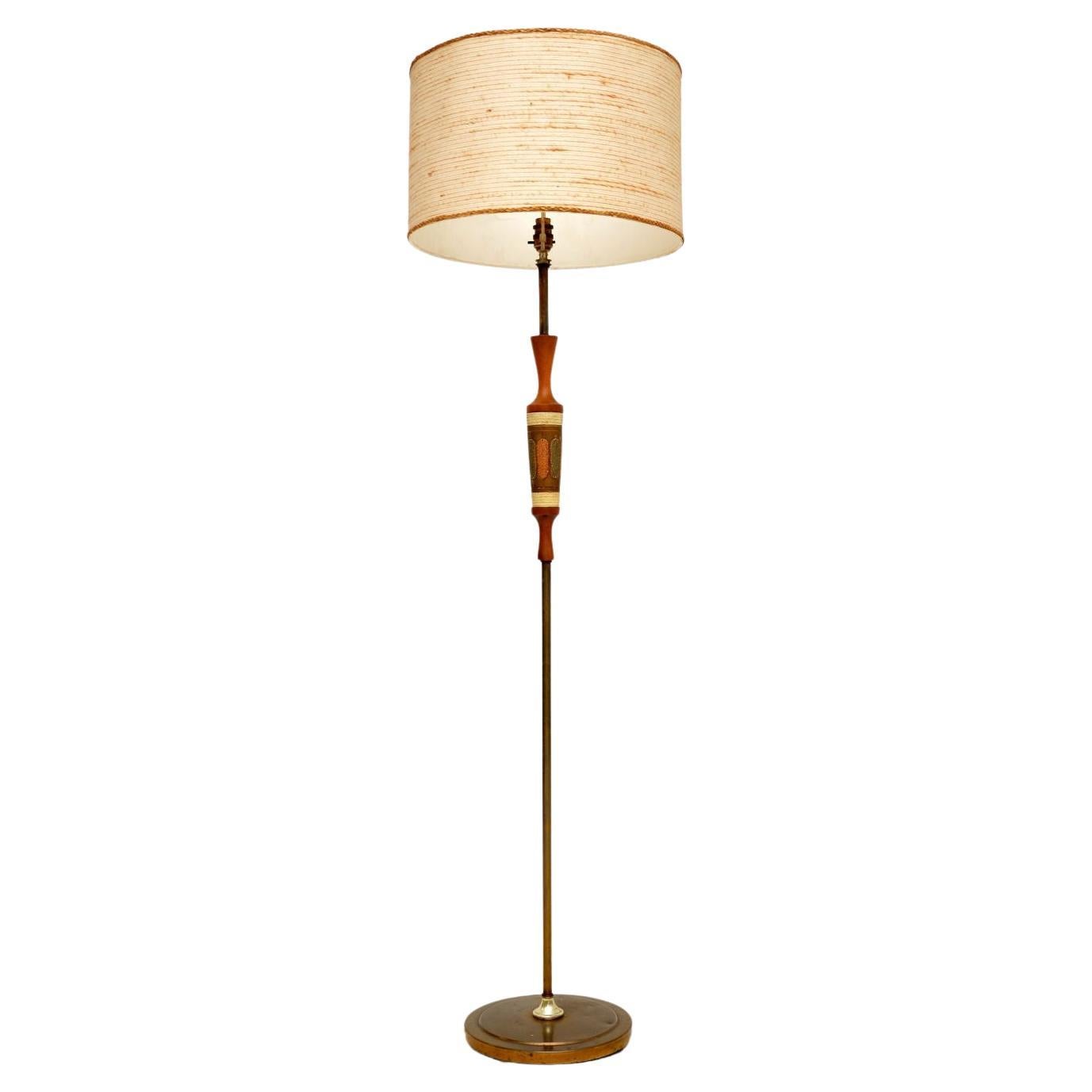 1960's Vintage Teak, Brass and Pottery Floor Lamp at 1stDibs