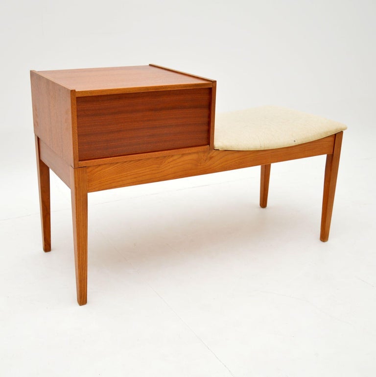 1960s Vintage Teak Telephone Bench at 1stDibs | 1960 gossip bench