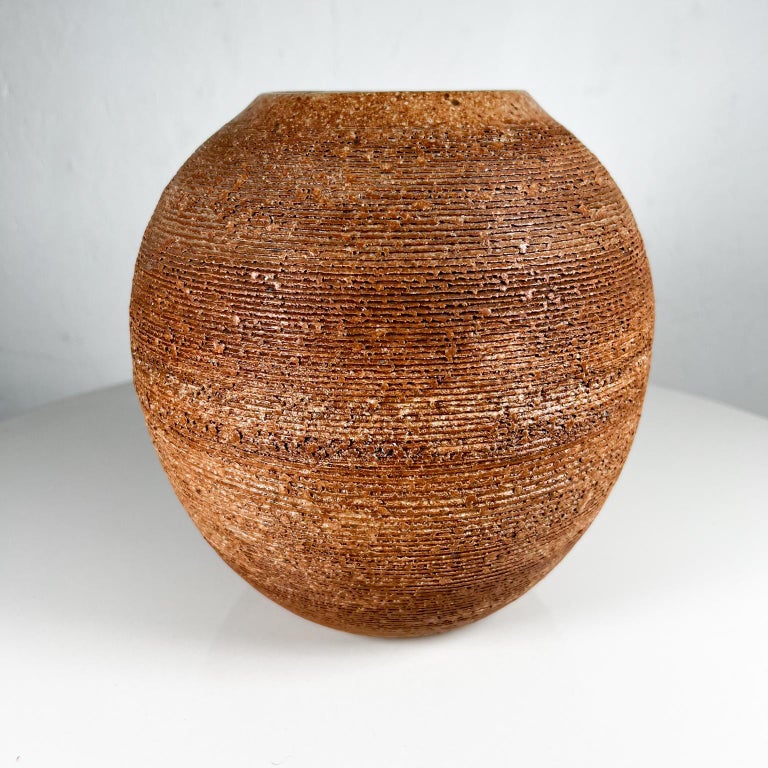 1960s Vintage Textured Art Pottery Lined Vase Vessel Stamped For Sale ...