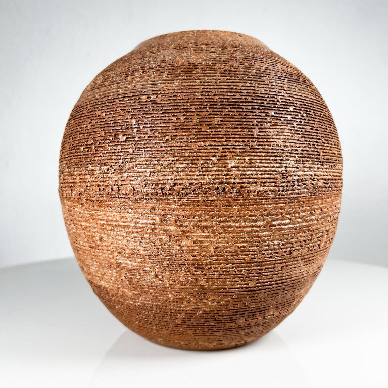 1960s Vintage Textured Art Pottery Lined Vase Vessel Stamped For Sale ...