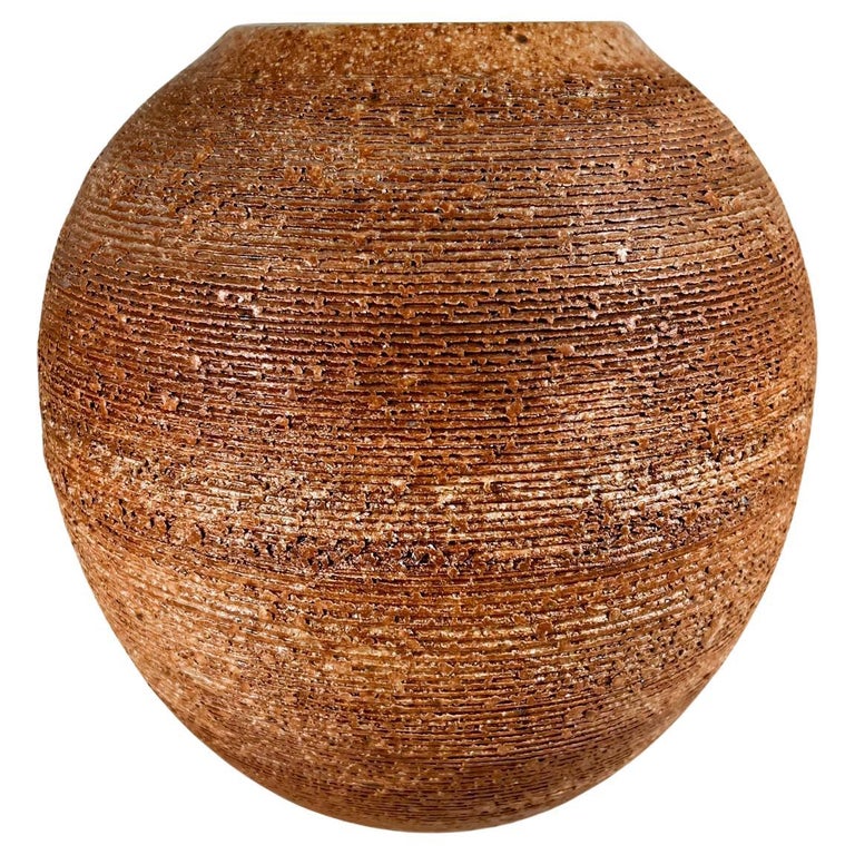 1960s Vintage Textured Art Pottery Lined Vase Vessel Stamped For Sale ...