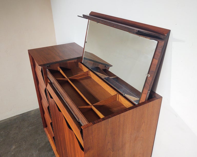 1960s Vintage Walnut Gentleman's Dresser With Mirror by Grosfeld House ...
