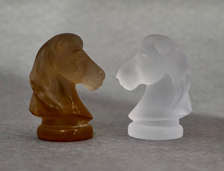 1960s Vintage White and Bronze Color Bohemia Glass Czech Chess Set in ...
