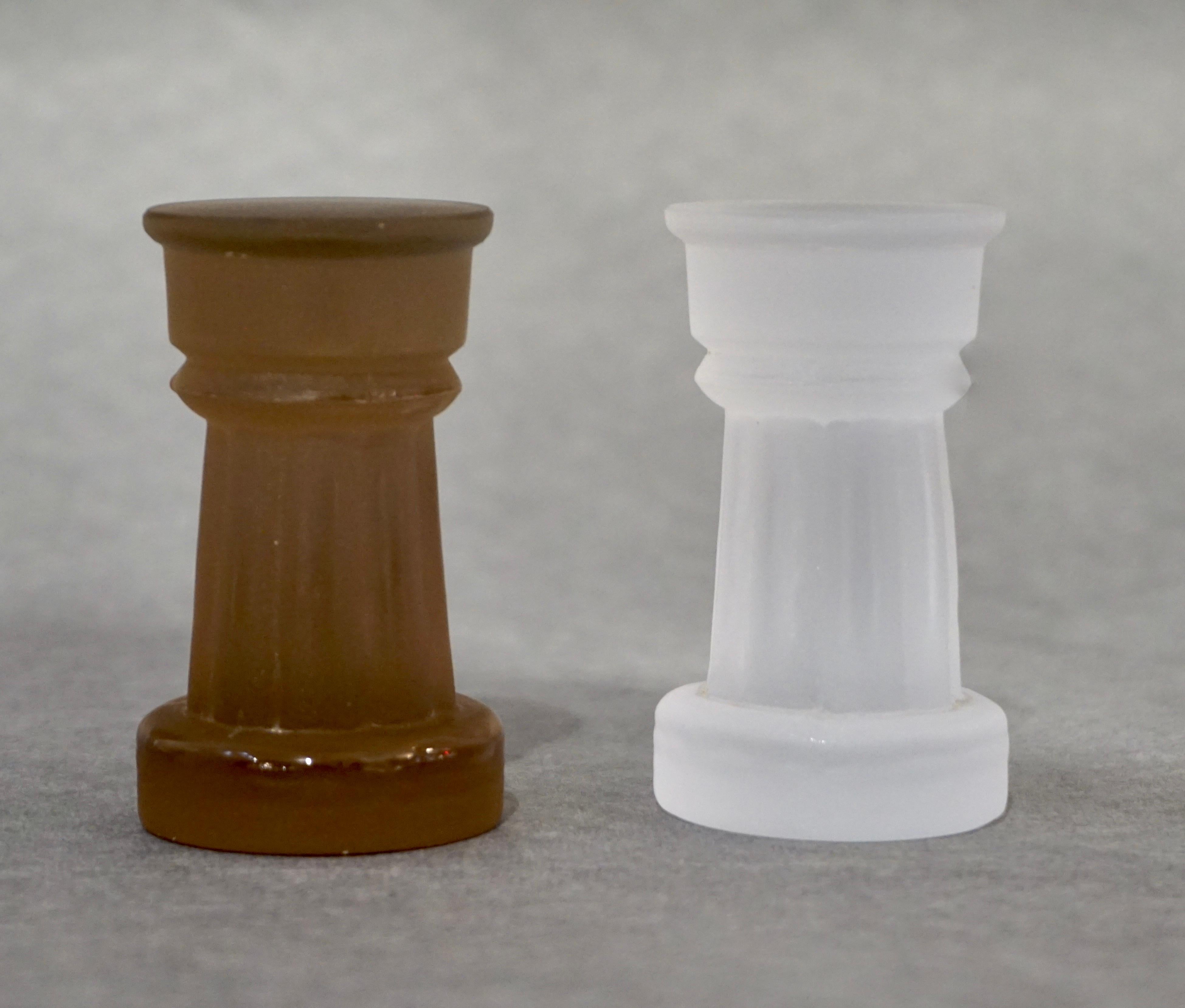 1960s Vintage White and Bronze Color Bohemia Glass Czech Chess Set in ...