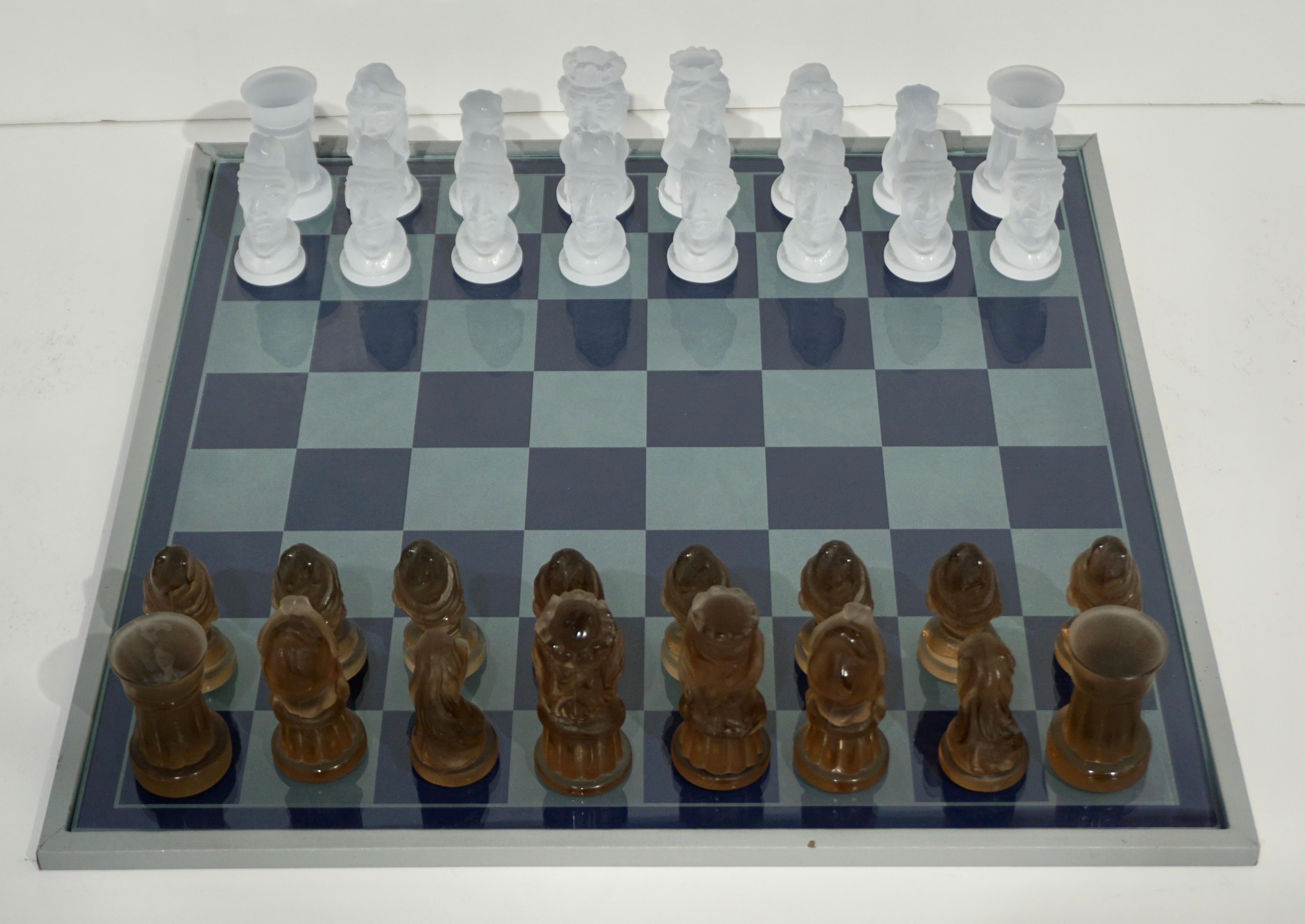 1960s Vintage White and Bronze Color Bohemia Glass Czech Chess Set in ...