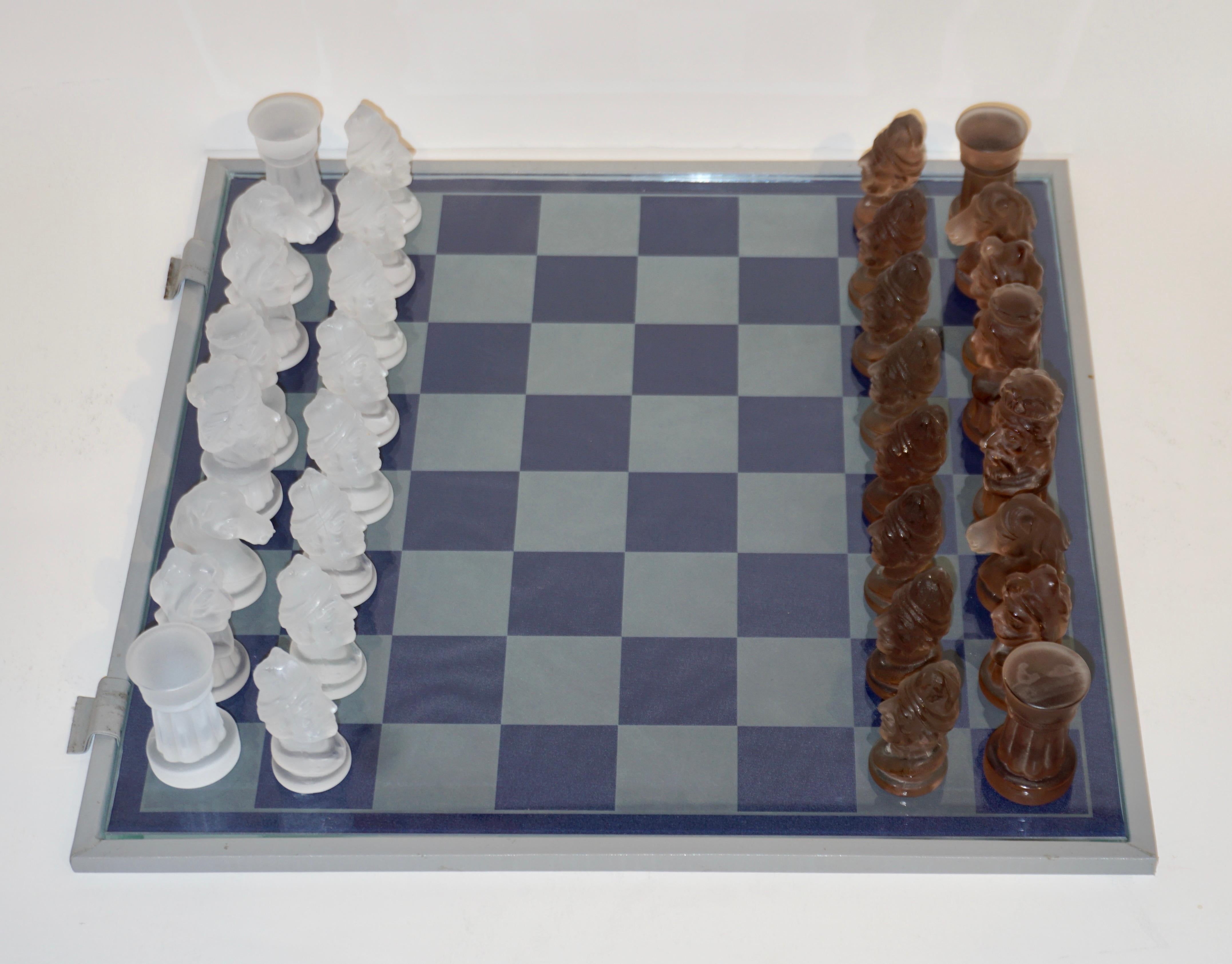 1960s Vintage White and Bronze Color Bohemia Glass Czech Chess Set in ...
