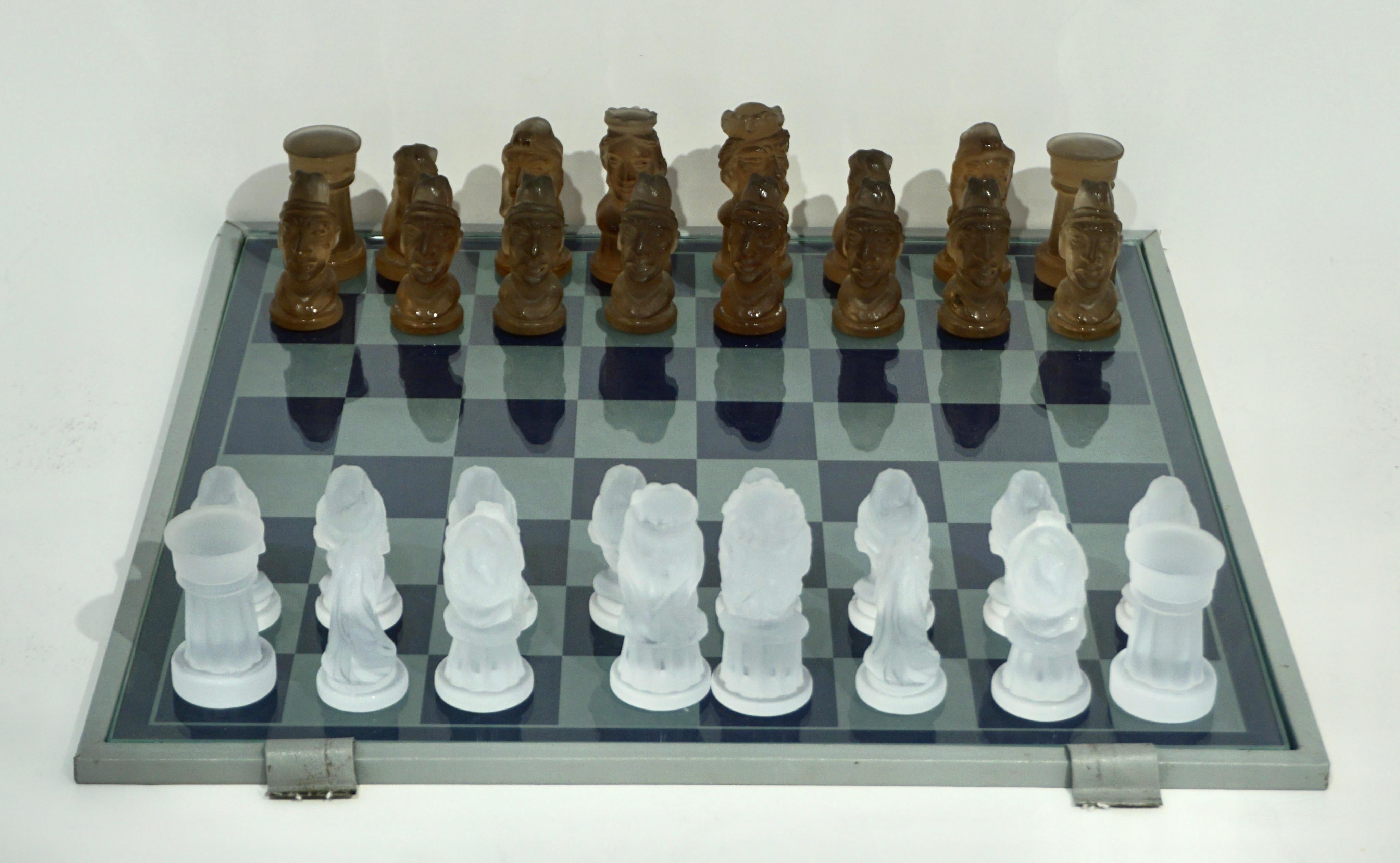 1960s Vintage White and Bronze Color Bohemia Glass Czech Chess Set in ...