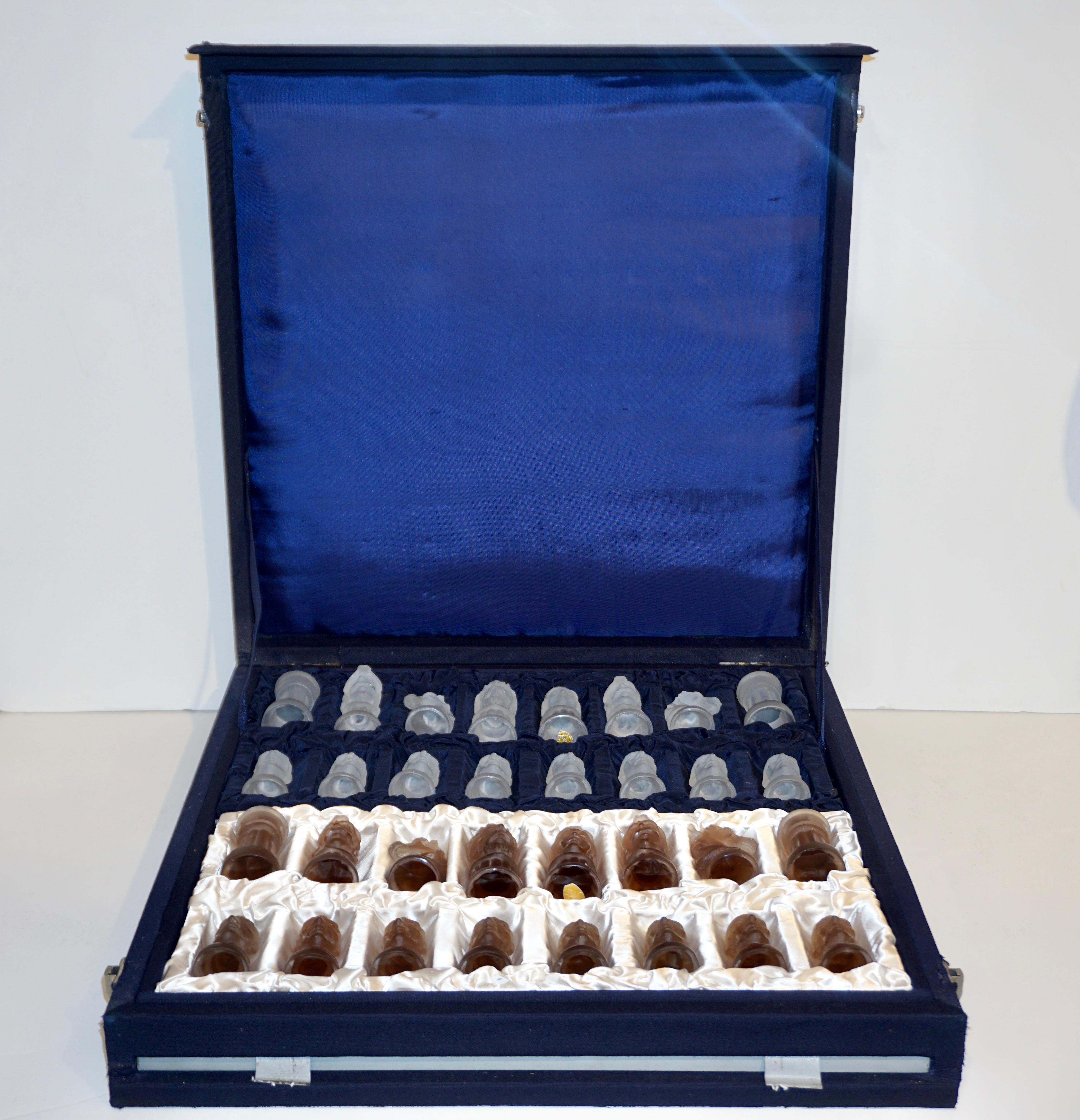 1960s Vintage White and Bronze Color Bohemia Glass Czech Chess Set in ...