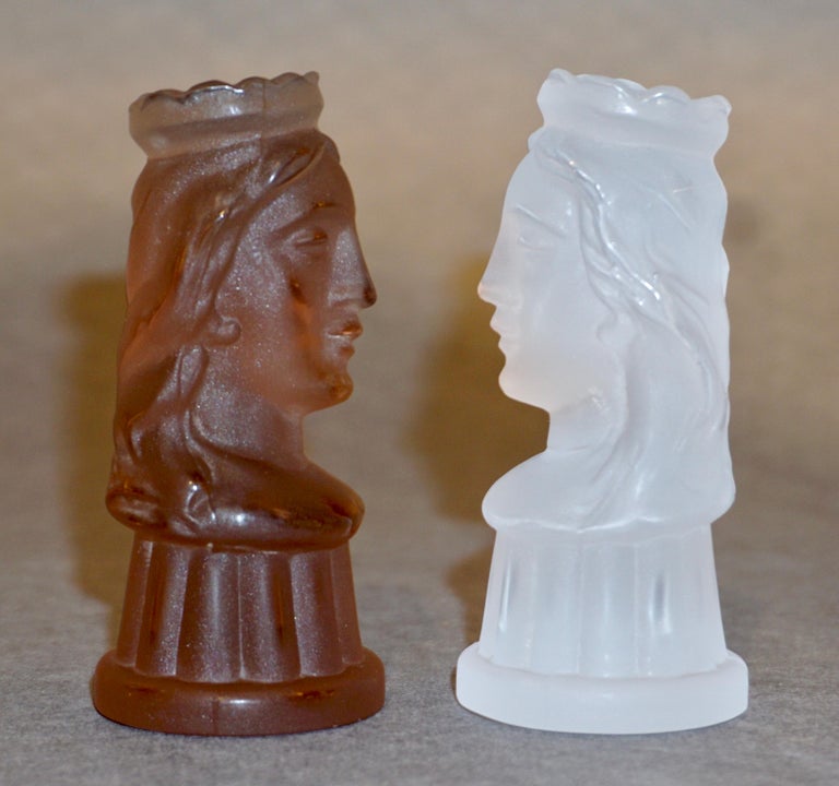 1960s Vintage White and Bronze Color Bohemia Glass Czech Chess Set in ...