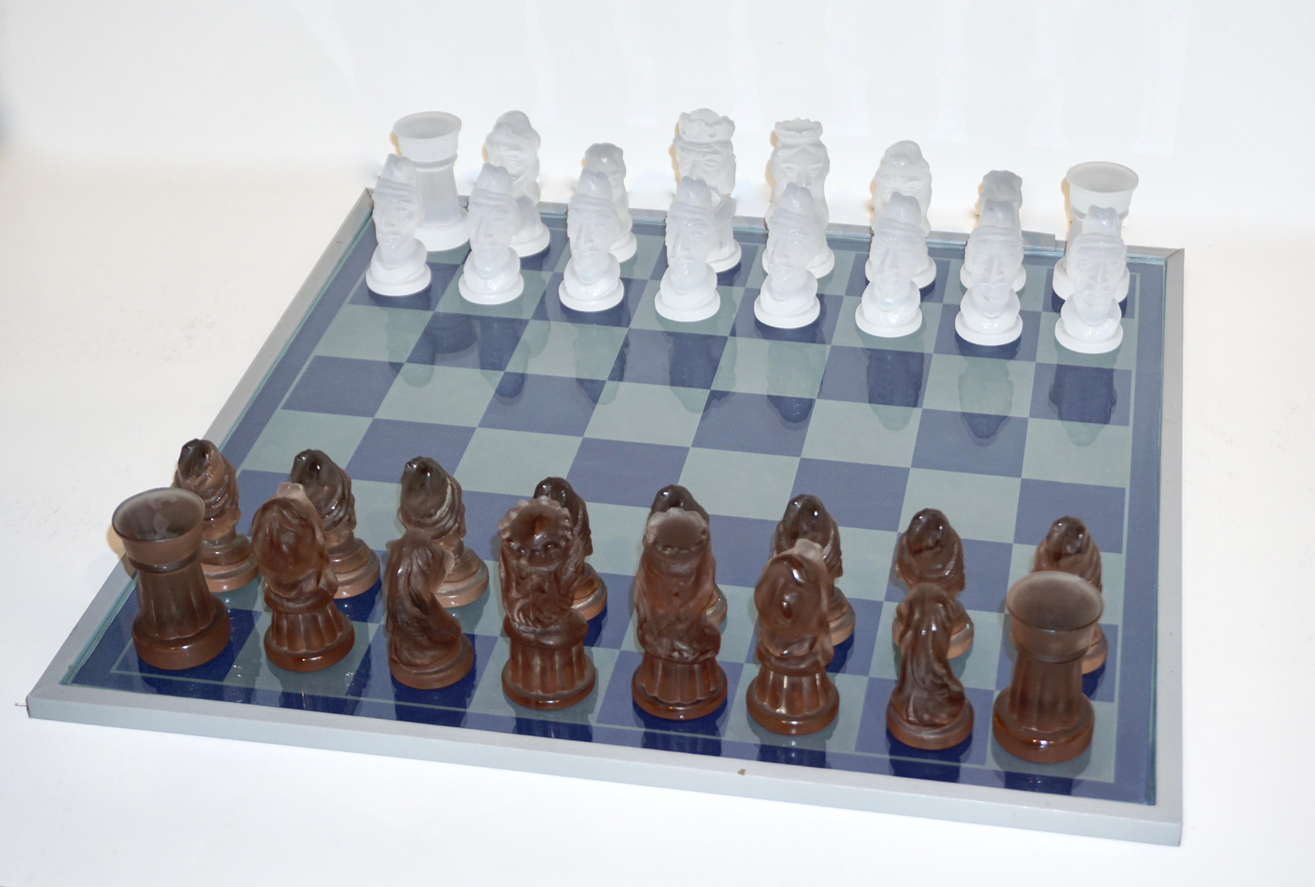 1960s Vintage White and Bronze Color Bohemia Glass Czech Chess Set in ...