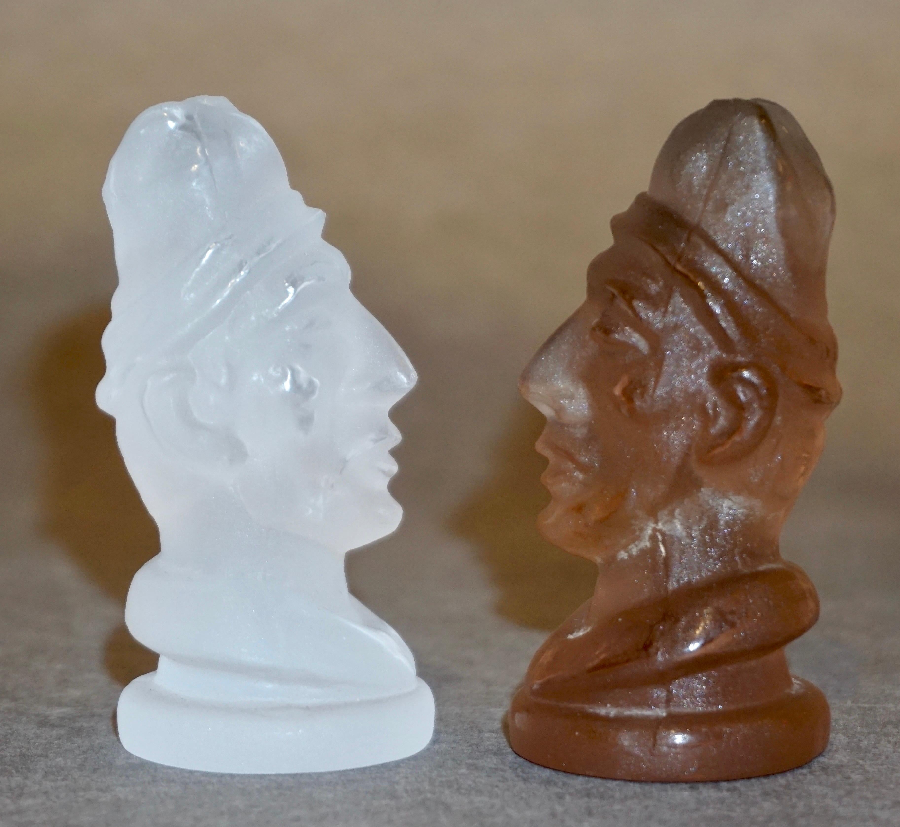 1960s Vintage White and Bronze Color Bohemia Glass Czech Chess Set in ...