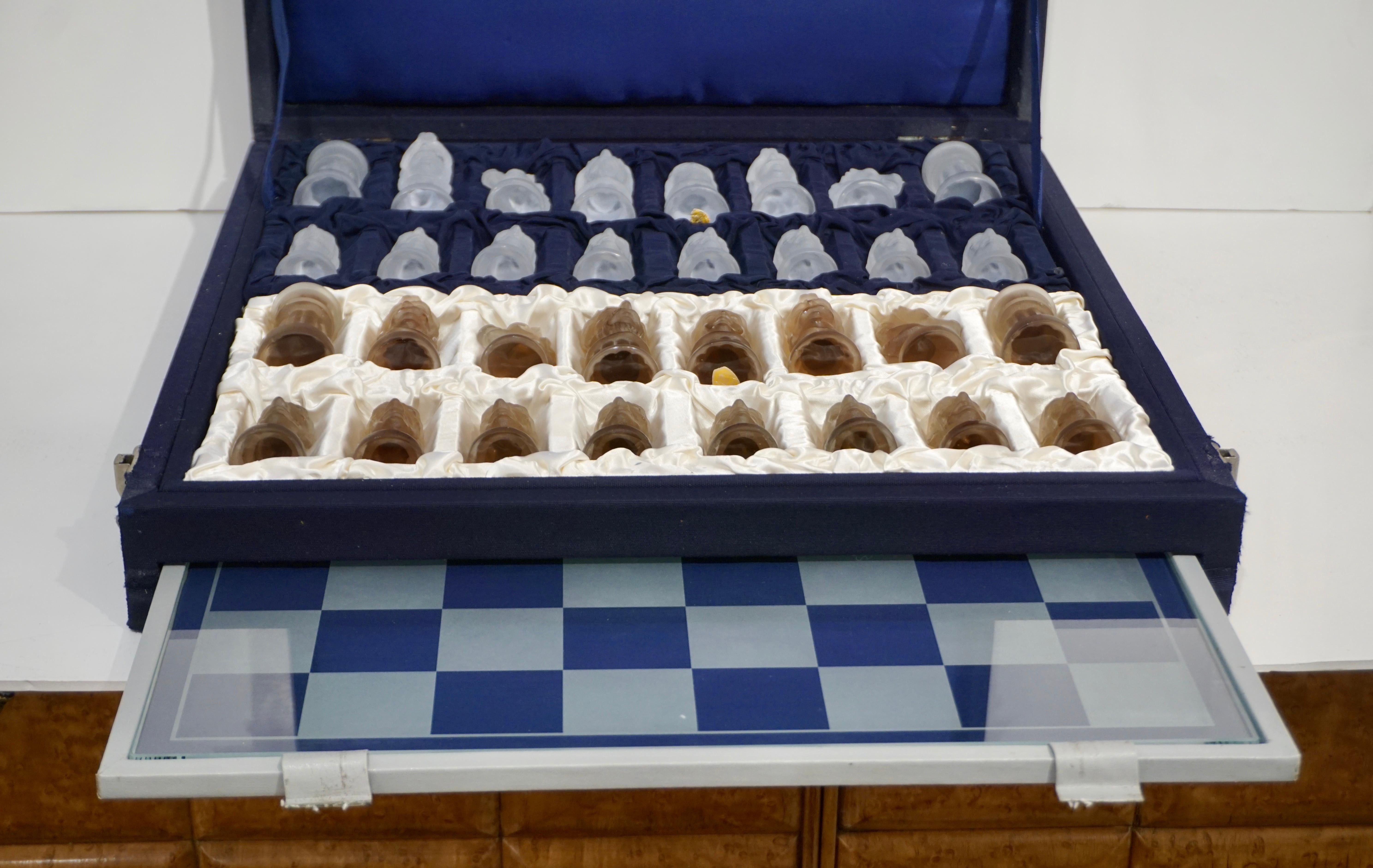 1960s Vintage White and Bronze Color Bohemia Glass Czech Chess Set in ...