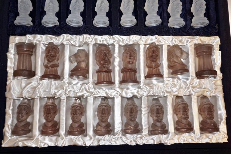 1960s Vintage White and Bronze Color Bohemia Glass Czech Chess Set in ...