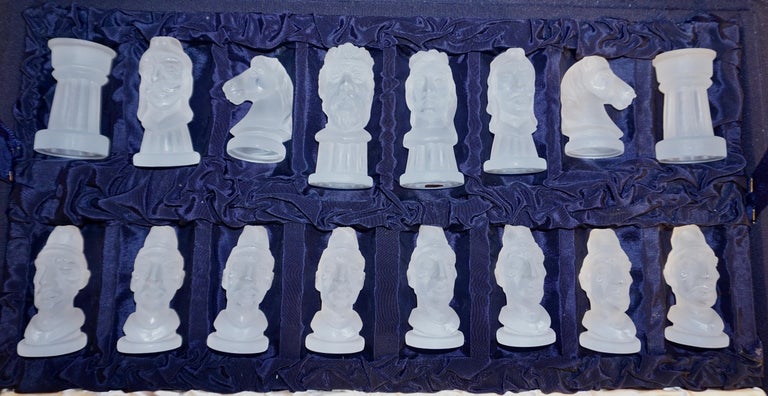 1960s Vintage White and Bronze Color Bohemia Glass Czech Chess Set in ...