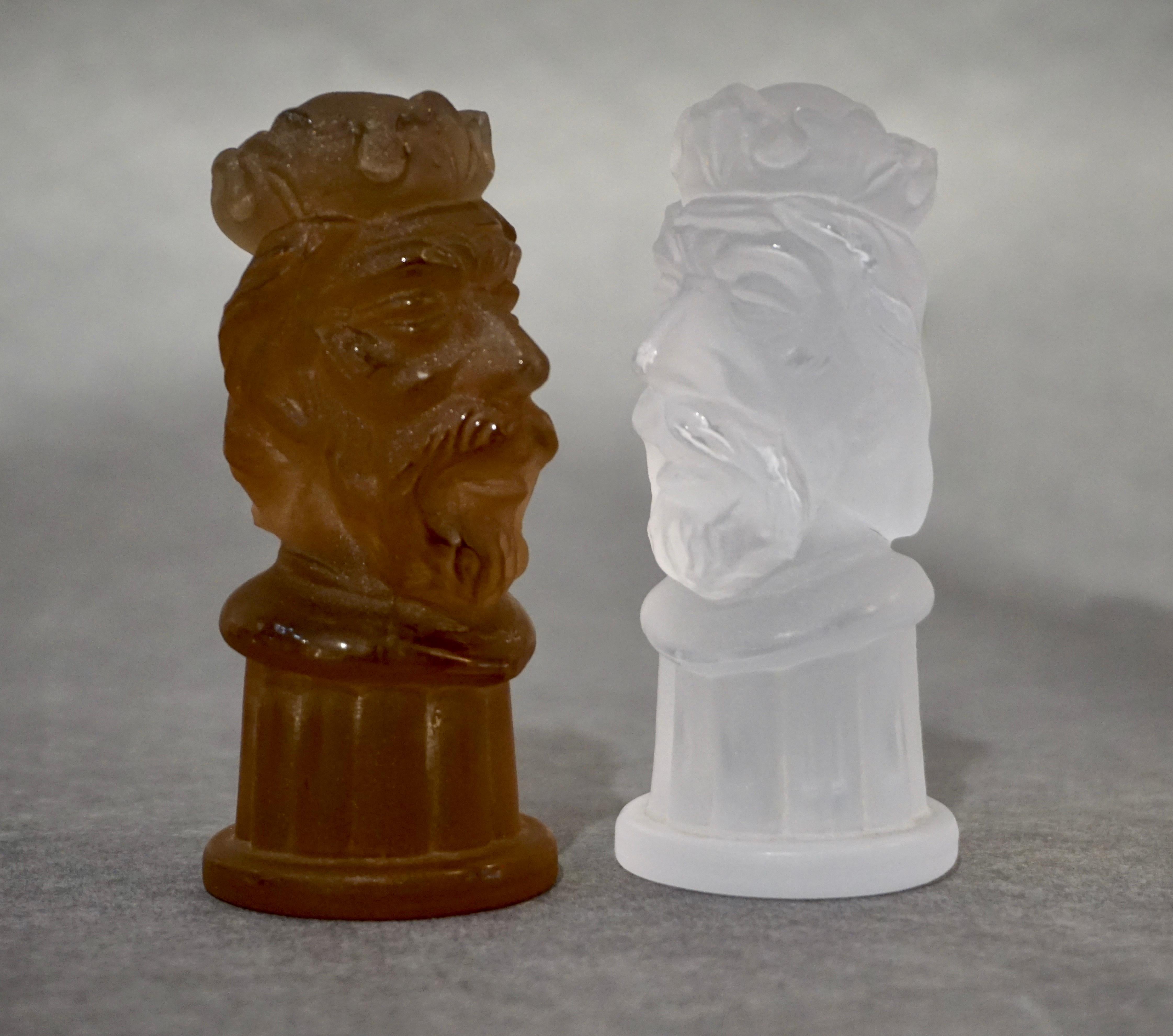 1960s Vintage White and Bronze Color Bohemia Glass Czech Chess Set in ...