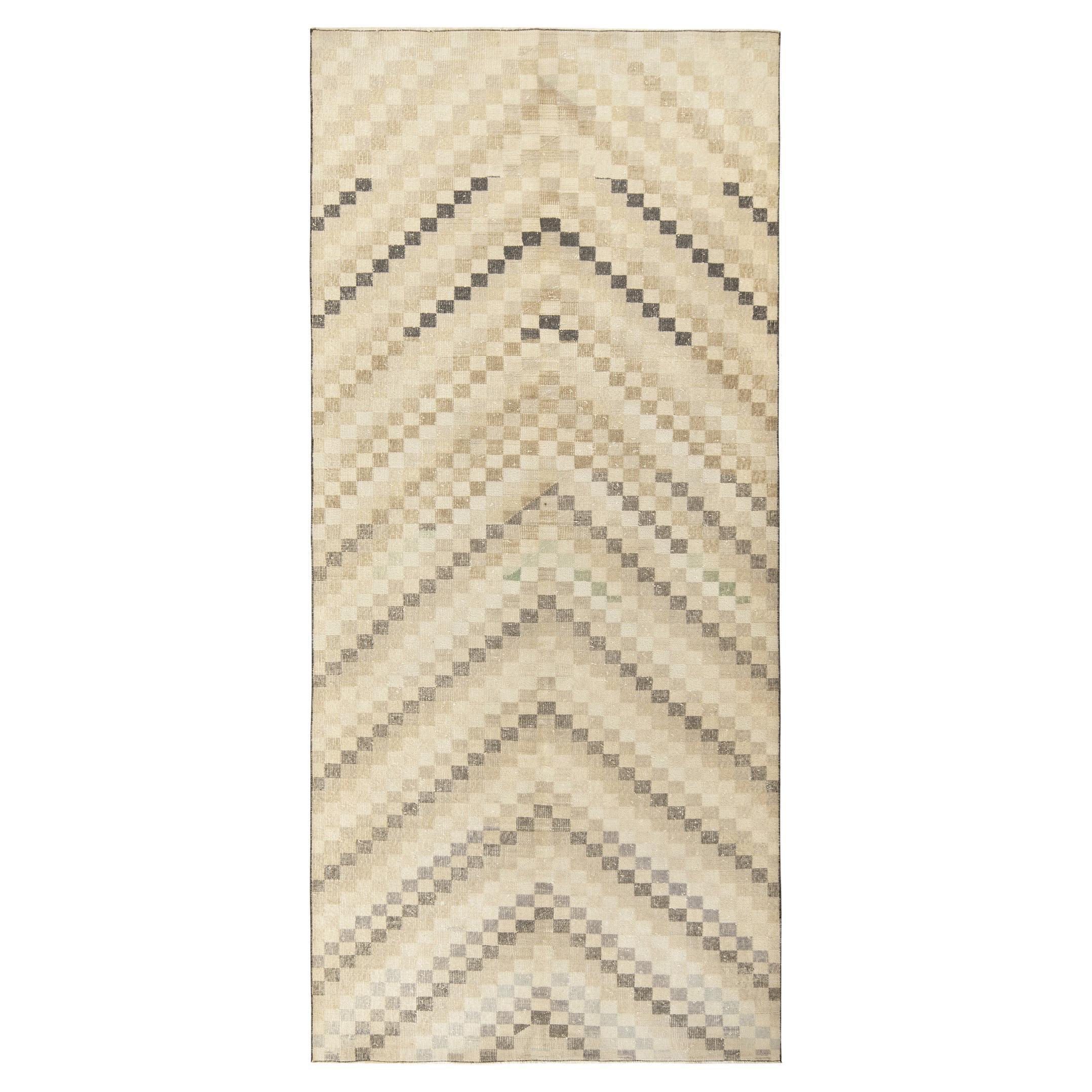 Hand-knotted 1960s vintage Zeki Muren Rug in Beige-Brown, Blue Art Deco ...