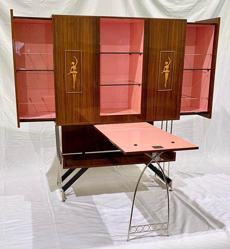 1960s Vittorio Dassi Italian Bar Cabinet with Drop Down Table and Pull ...