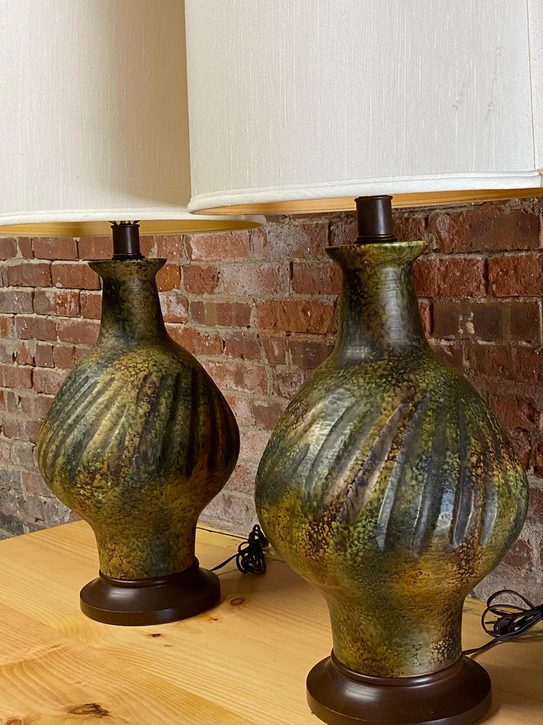 1960s Volcanic Glaze Ceramic Table Lamps, Pair For Sale at 1stDibs