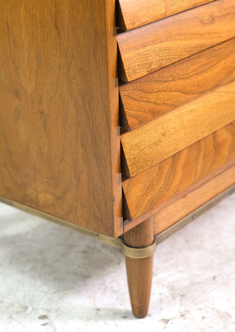 1960s, Walnut 3-Drawer Credenza W/ Louvered Front on Brass Detailed ...
