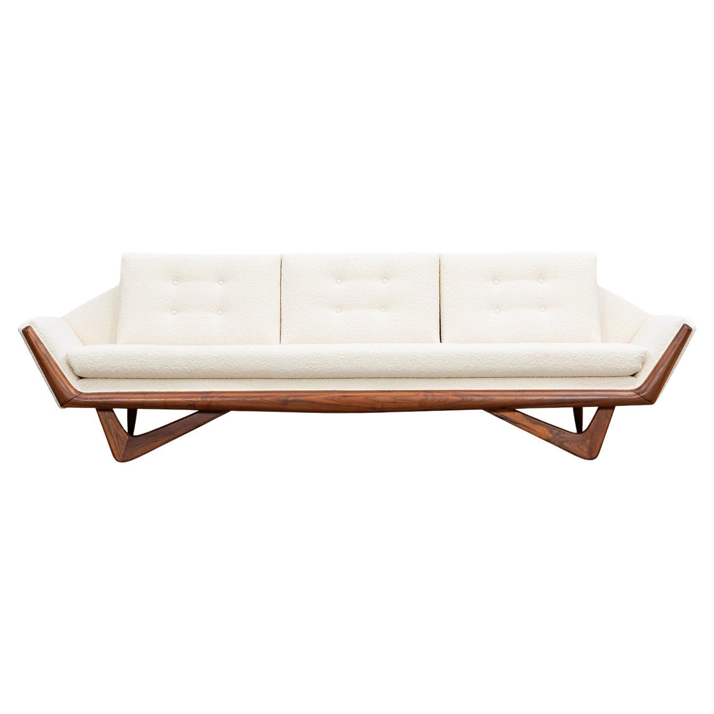 1960s Walnut Base, White Upholstery Sofa by Adrian Pearsall 'B' For ...
