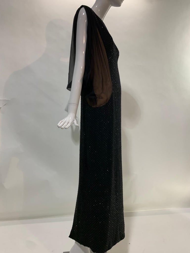 1960s Werle Glamorous Black Glittered Silk Chiffon Gown w/ Dramatic ...