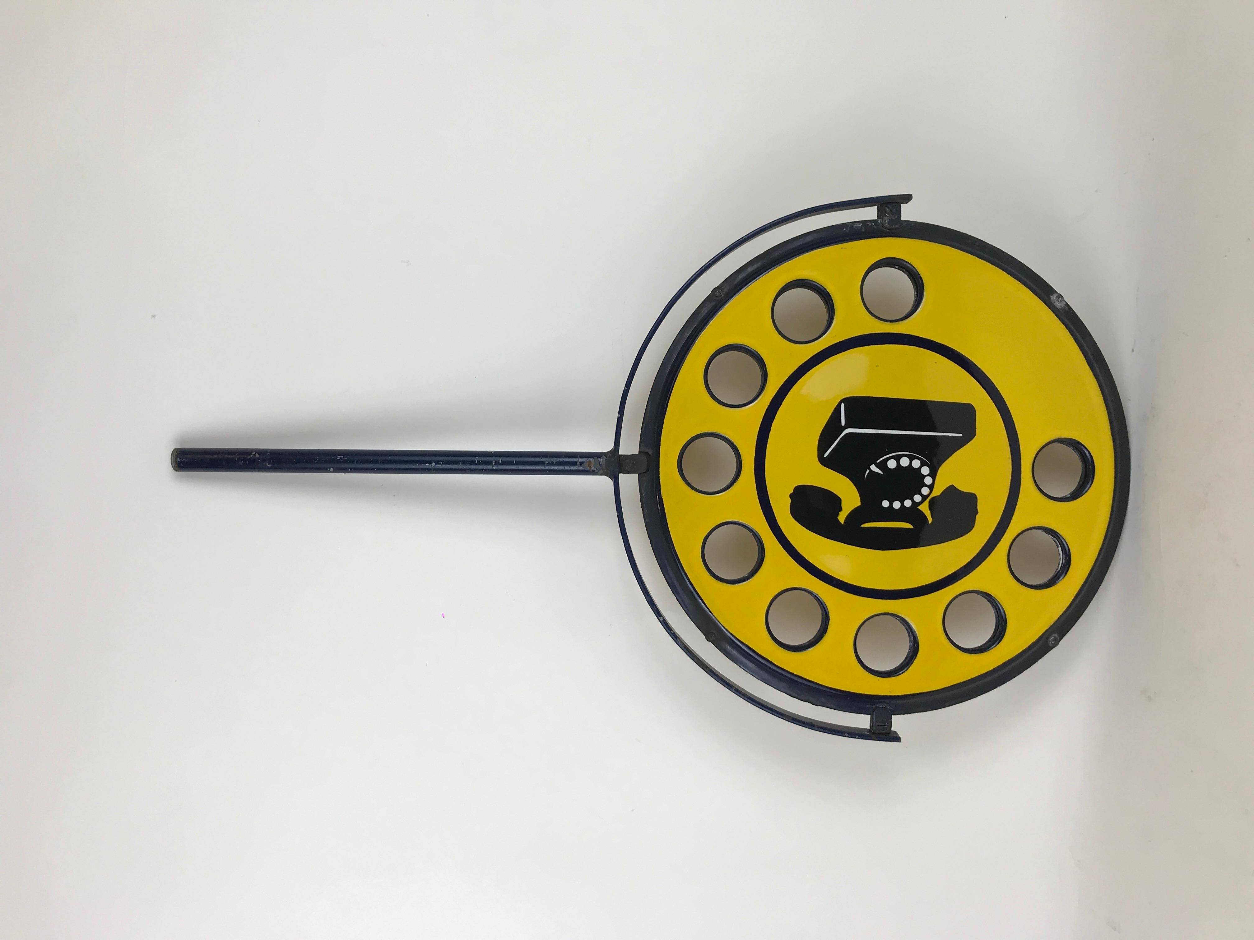1960s Yellow Metal Enamel Vintage Italian Telephone Double-Sided Sign ...