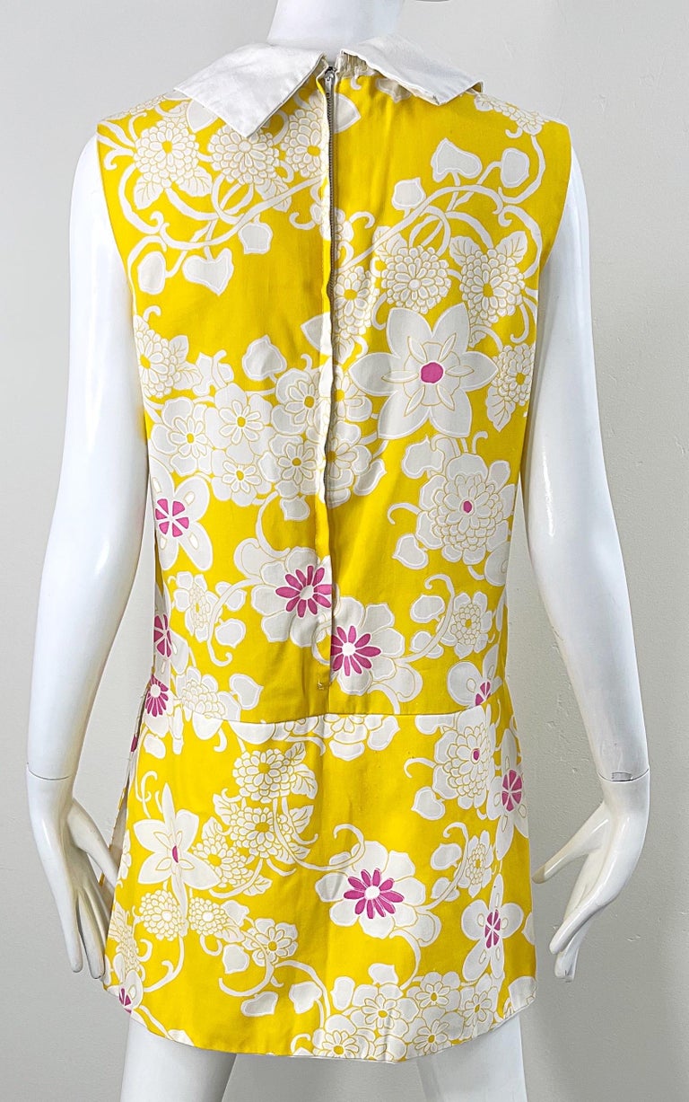 1960s Yellow + Pink Romper Skort Mod Cotton Flower Print Vintage 60s ...