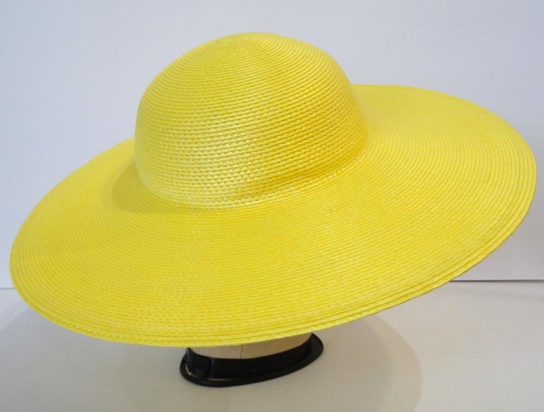 1960s Yellow Straw Wide Brim Bowler Hat at 1stDibs | yellow straw hat ...