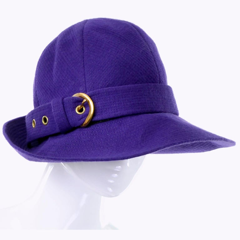 1960s YSL Vintage Purple Wool Hat W Buckle Designed by Yves Saint ...