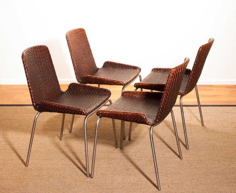 1960s, a Set of Four Leather Braided Dining Chairs, Italy For Sale at ...