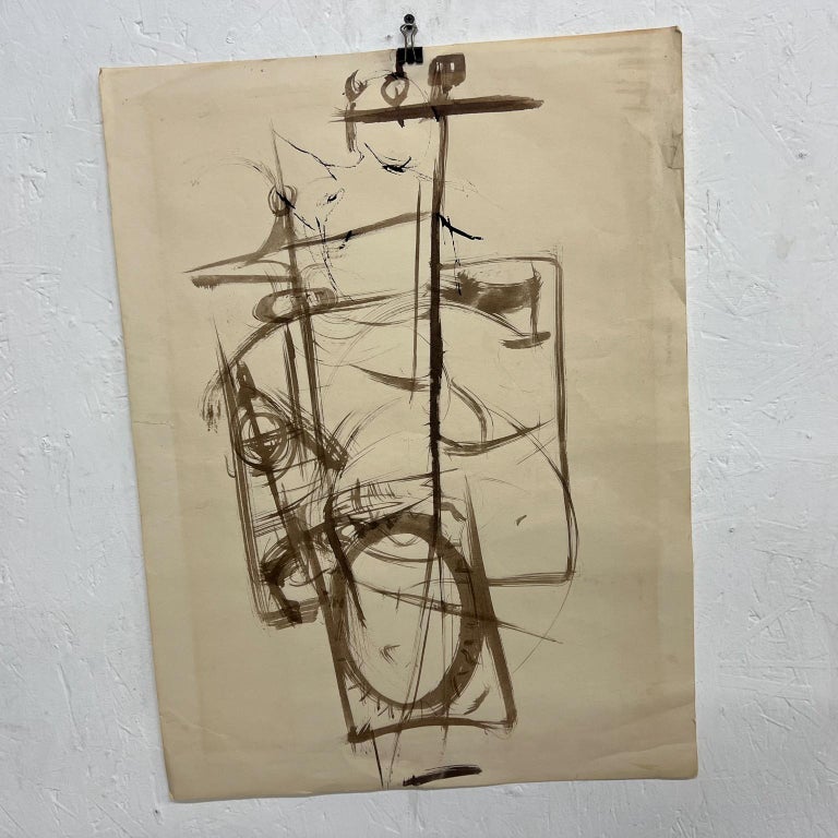 1962 Gordon Wagner Ink Sketch Watercolor Abstract Mexican Assemblage 6 ...