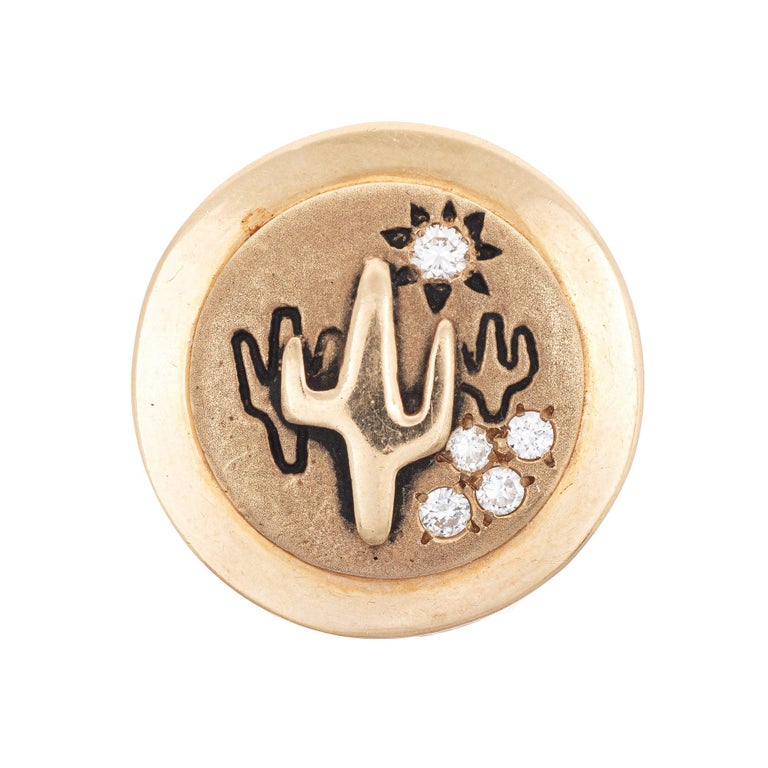 1962 Saguaro Cactus Pendant Diamond Vintage 14k Yellow Gold Desert ...