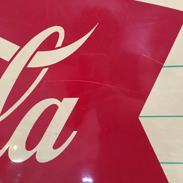 1963 Coca-Cola Fishtail Metal Tin Sign at 1stDibs