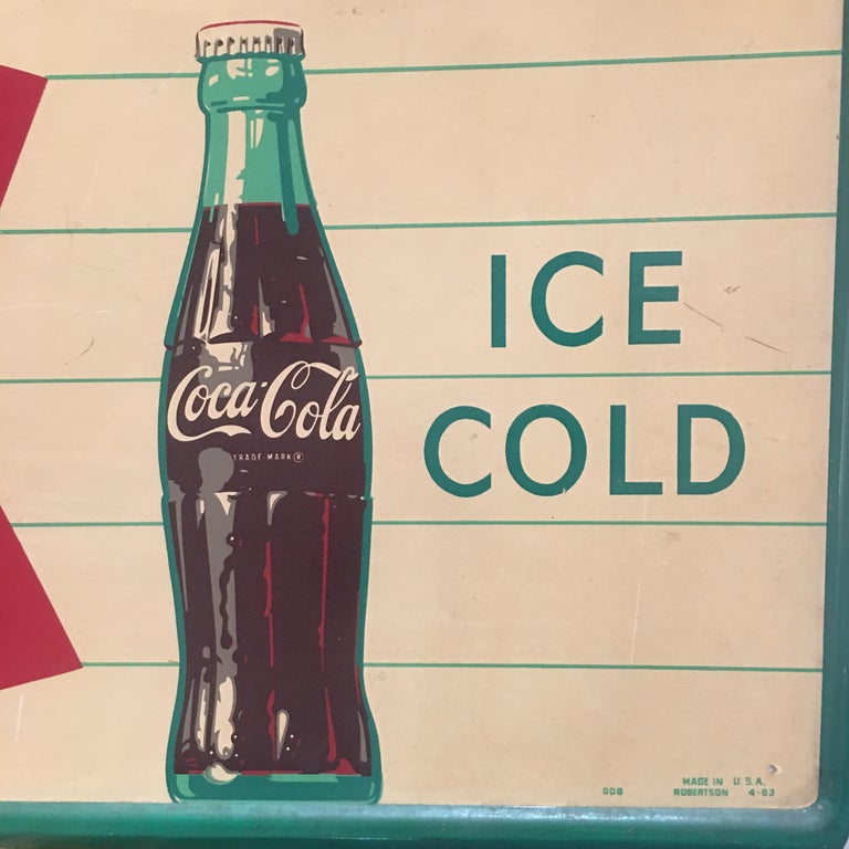 1963 Coca-Cola Fishtail Metal Tin Sign at 1stDibs