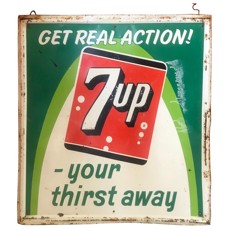 Vintage 1965 7up embossed metal Sign at 1stDibs