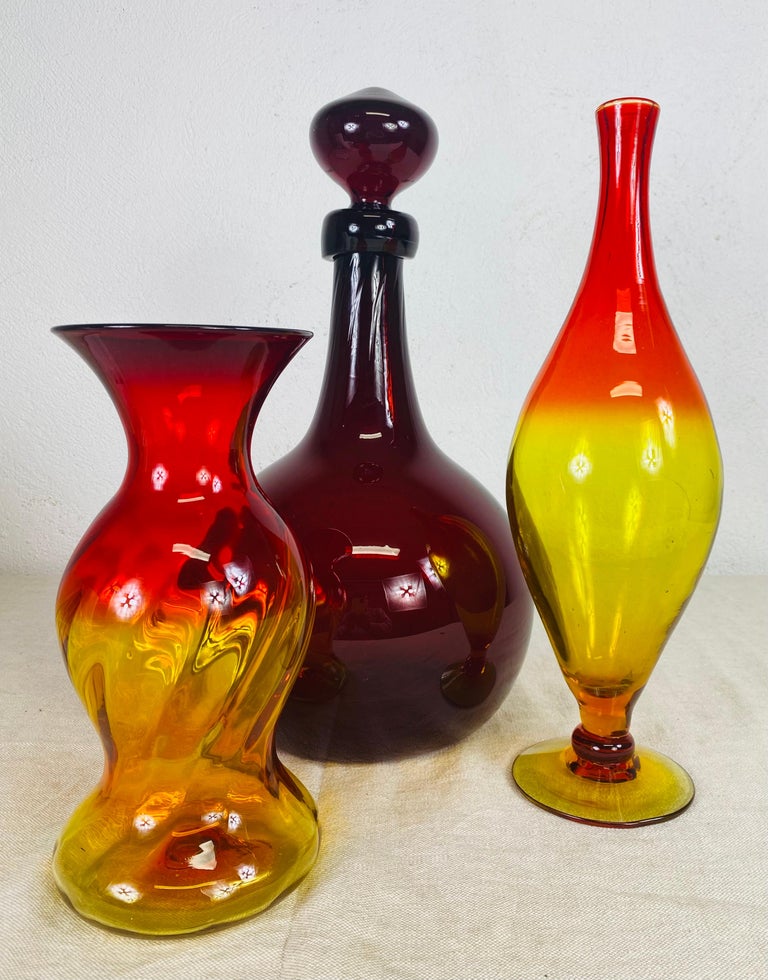 1965 Blenko Hand Blown Vase Bottle by Wayne Husted For Sale at 1stDibs