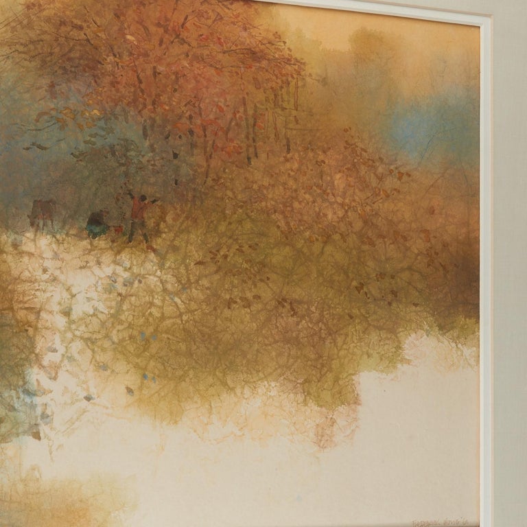 1965, Framed Winter Scene Watercolor and Gouache on Masa Paper ...