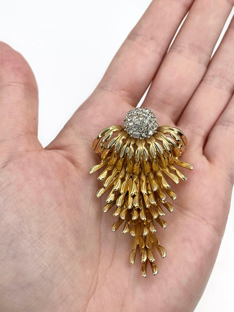 1965 Vintage Grosse Gold Tone Rhinestone Cascading Pin Brooch at 1stDibs